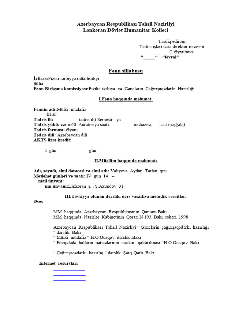 Mülki Müdafiə (Sillabus) | PDF