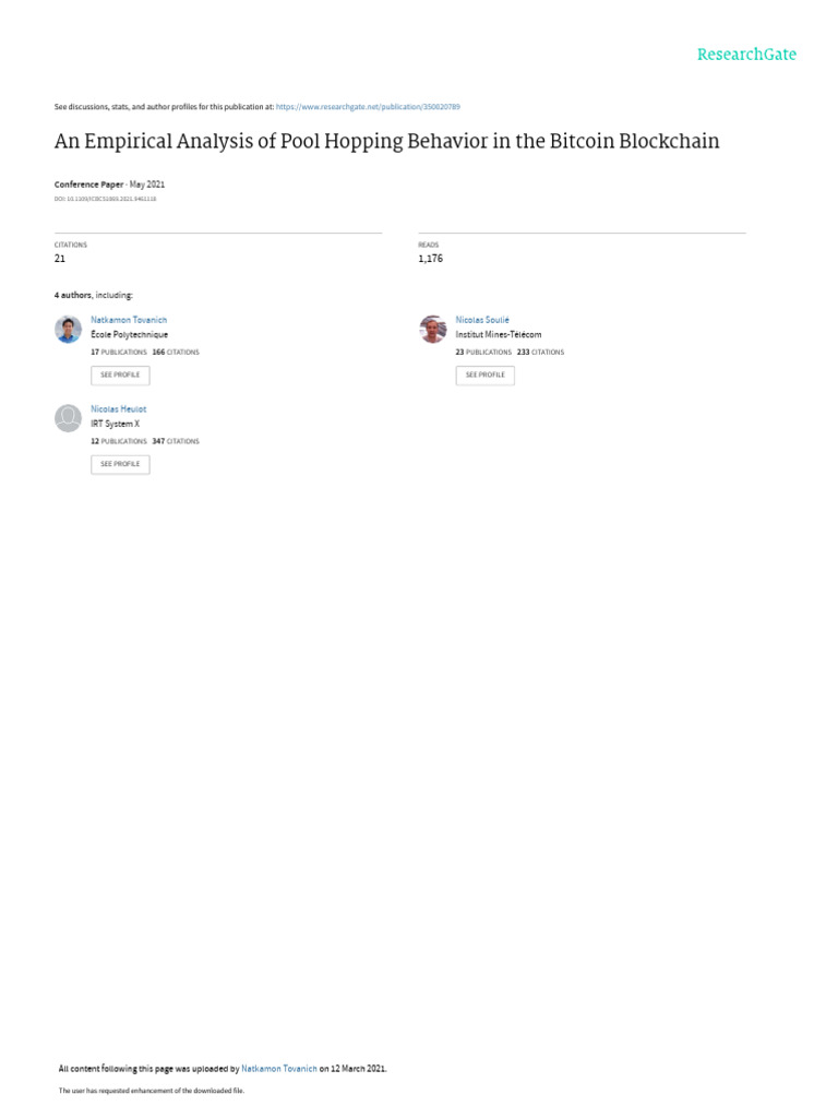 An Empirical Analysis of Bitcoin Pool Hopping Behavior | PDF | Bitcoin | Cryptocurrency