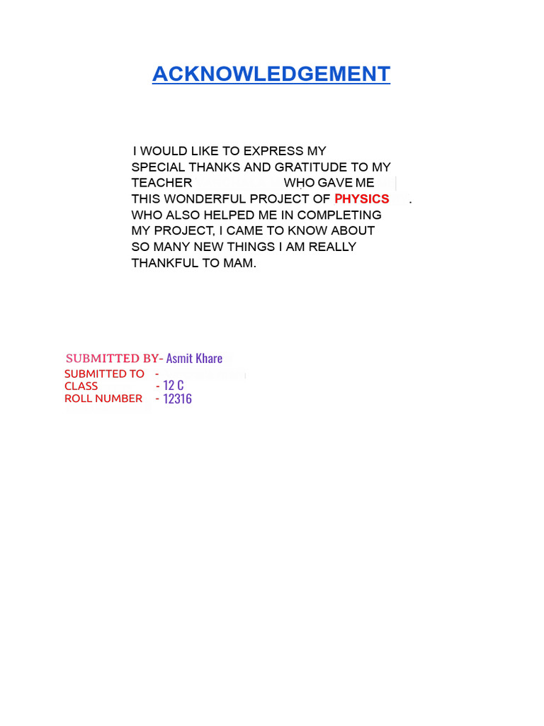 Acknowledgment Phy | PDF | Art