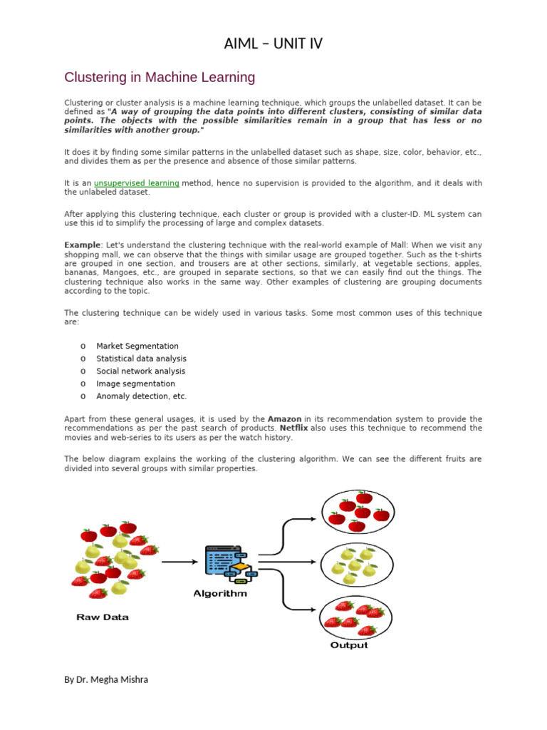 Unit Iv | PDF | Cluster Analysis | Machine Learning