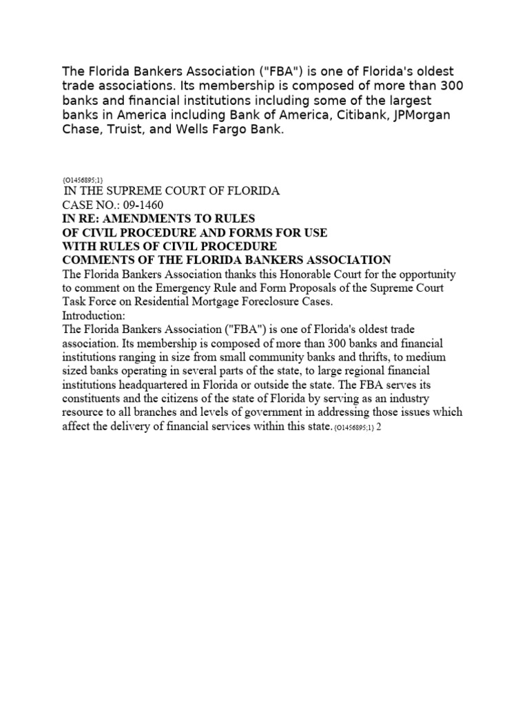 The Florida Bankers Association | PDF | Lawsuit | Foreclosure