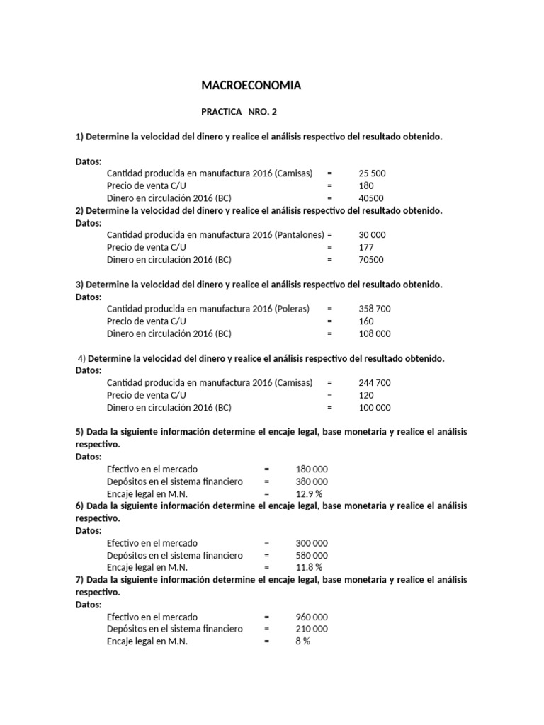 Practica Nro. 2 Macro | PDF | Dinero | Base monetaria