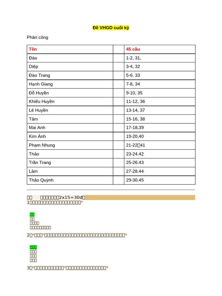 Đề VHGD cuối kỳ CLC | PDF