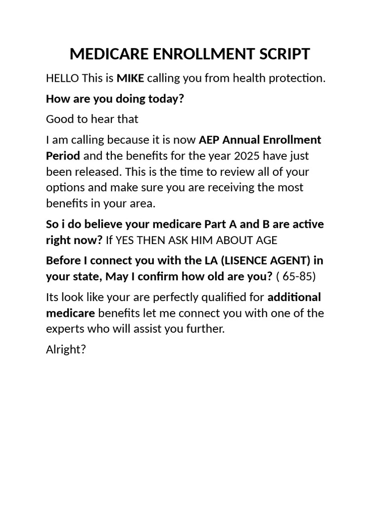 Medicare Enrollment Script-2 | PDF