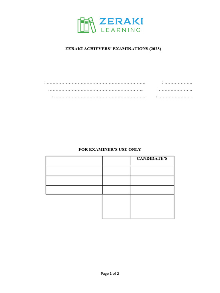 English Paper 3 Question Paper Zeraki Achievers 10.0 July 2023 | PDF