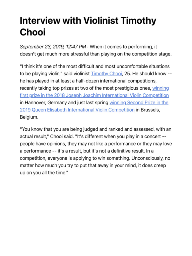 Interview With Violinist Timothy Chooi | PDF | Orchestras | Classical Music