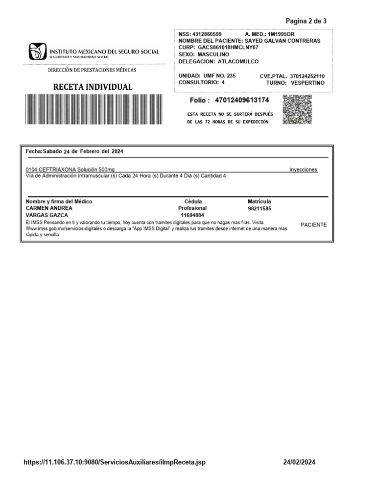 Receta Imss 2024 - Compress | PDF