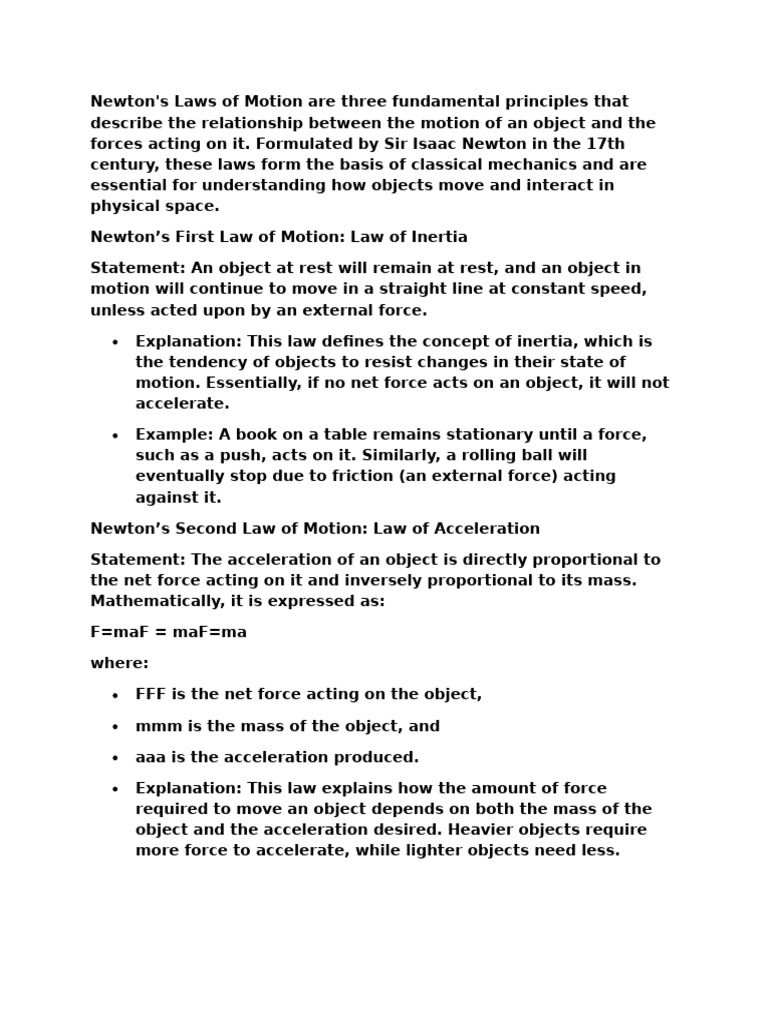 Newton's Law of motion | PDF | Force | Inertia