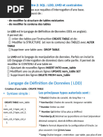 SQL : LDD, LMD et contraintes d'intégrité | PDF | SQL | Bases de données
