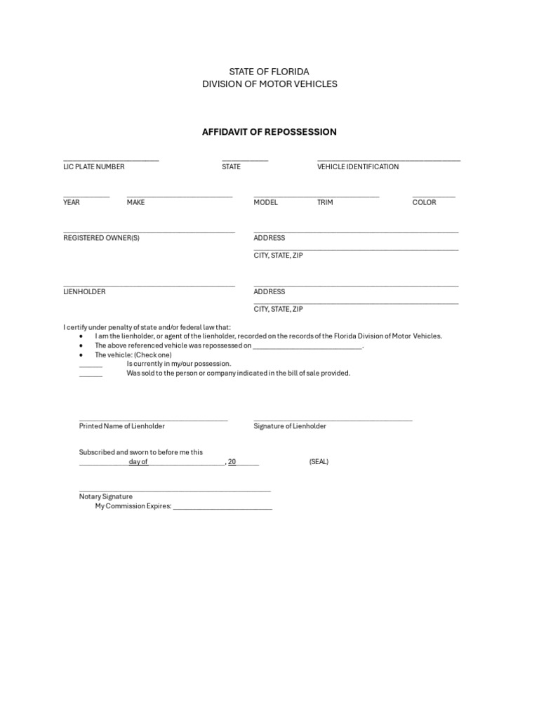 Affidavit of Repossession PDF | PDF