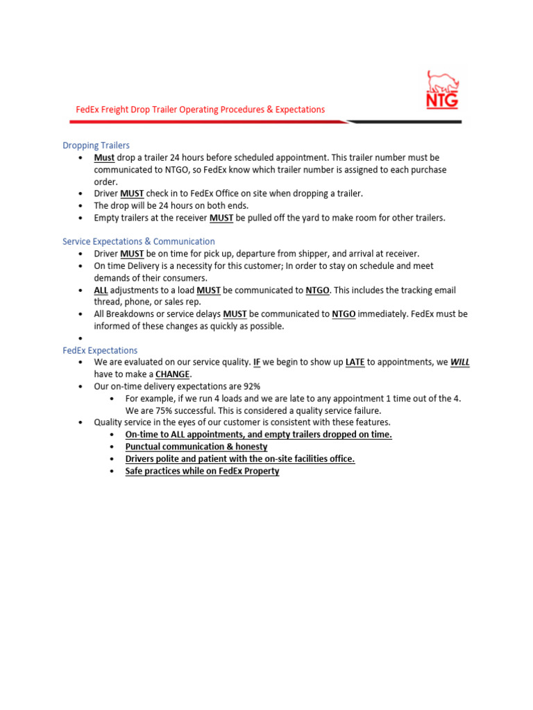 FedEx Freight Procedures and Expectations | PDF