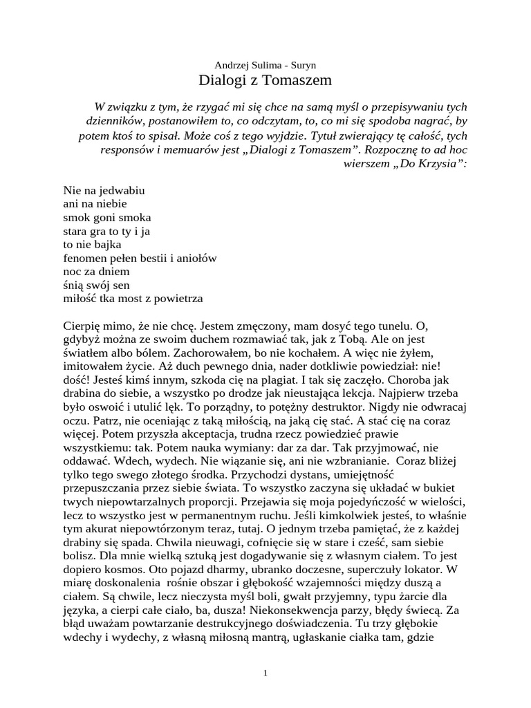 Andrzej Sulima - Suryn - Dialogi Z Tomaszem | PDF