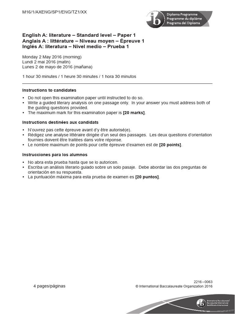 English - A - Literature - Paper - 1 - TZ1 - SL (1) XXX | PDF