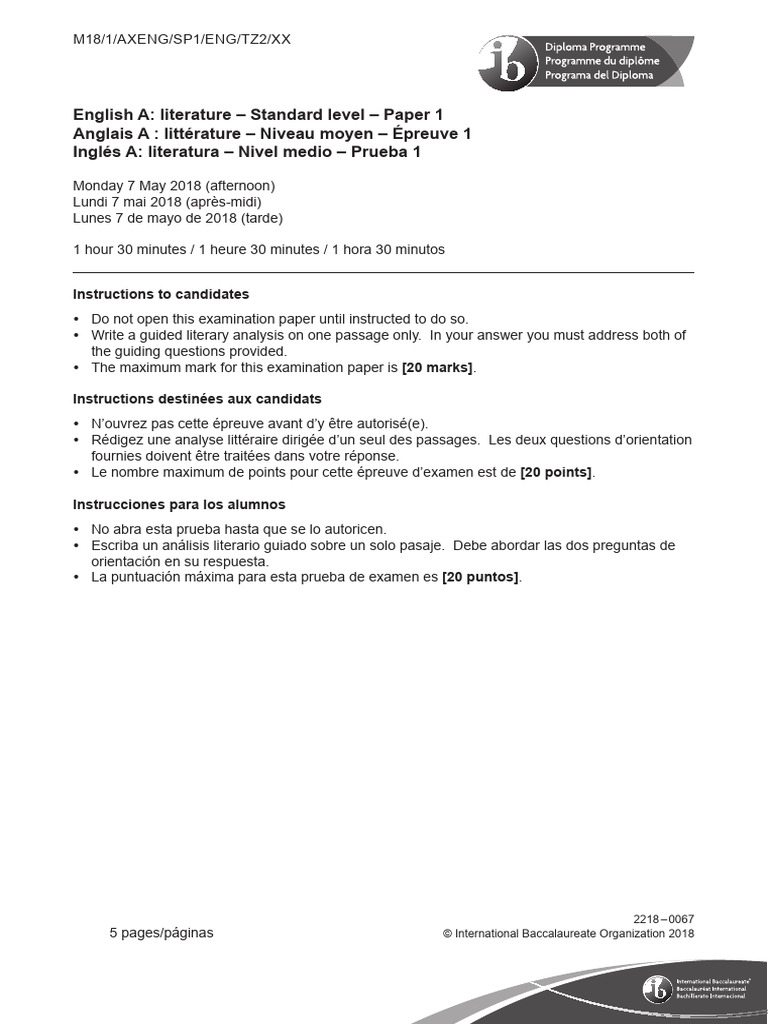 IB English Lit Exam Paper | PDF