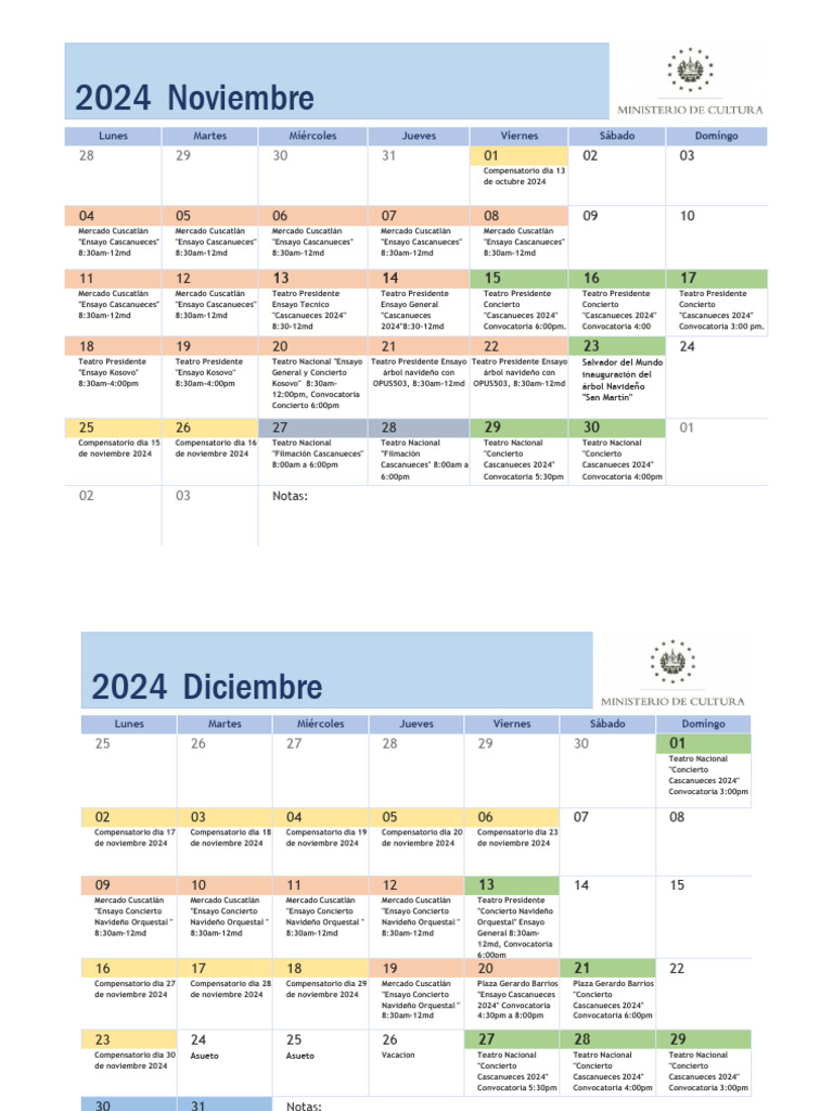 Calendario Oses Noviembre y Diciembre 2024 | PDF