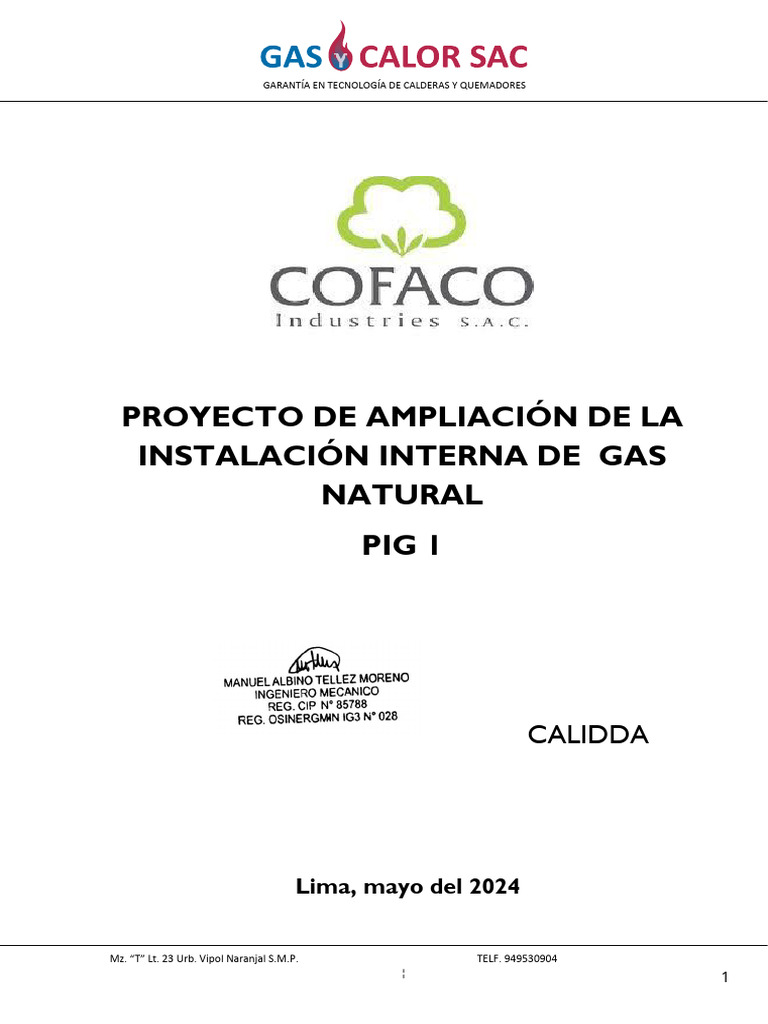 PIG 1 AMPLIACION DE INSTALACION INTERNA DE GAS NATURAL COFACO 2024-V2 ...