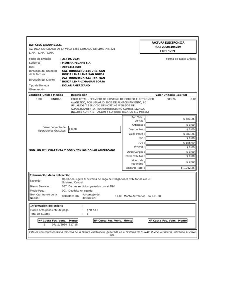 Credito E001-1789 Minera Fidami | PDF | Industrias de servicio | Bancario