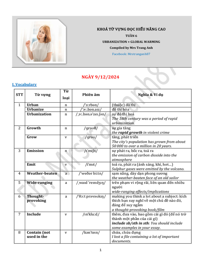 I. Vocabulary: STT T V NG T Lo I Phiên Âm Nghĩa & Ví D Urban Urbanize Urbanization | PDF