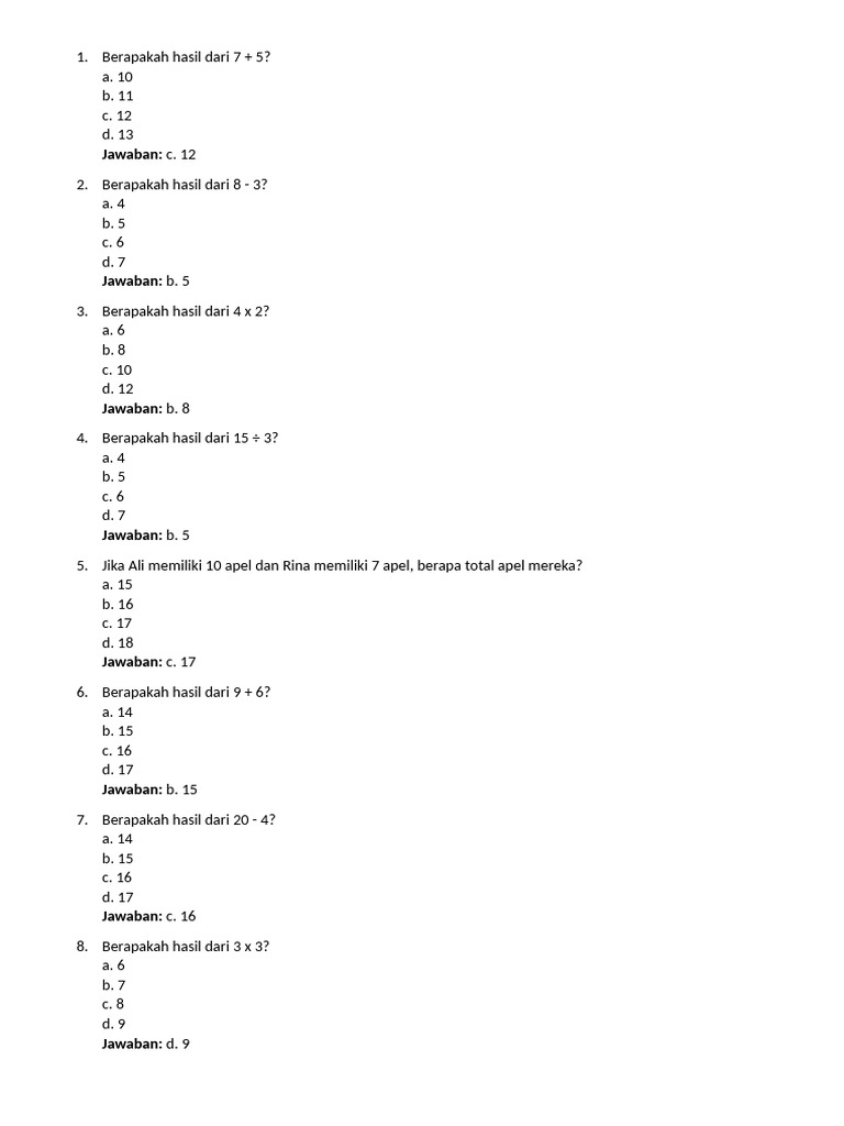 Soal MTK | PDF | Metode & Bahan Ajar | Griya & Taman