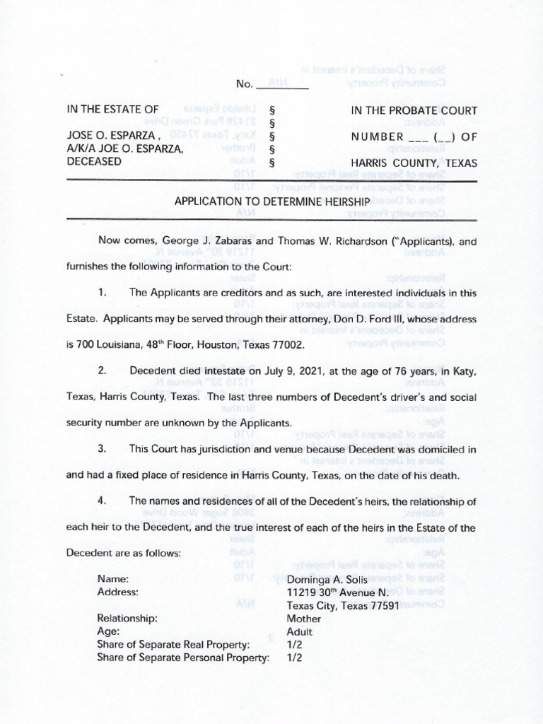 Application for Determination of Heirship | PDF