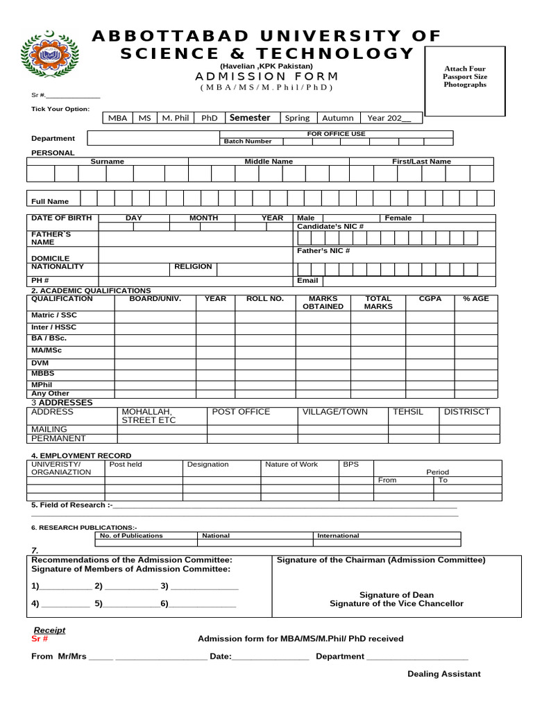 M. Phil PHD ADMISSION FORM AUST 1 | PDF | Doctor Of Philosophy ...