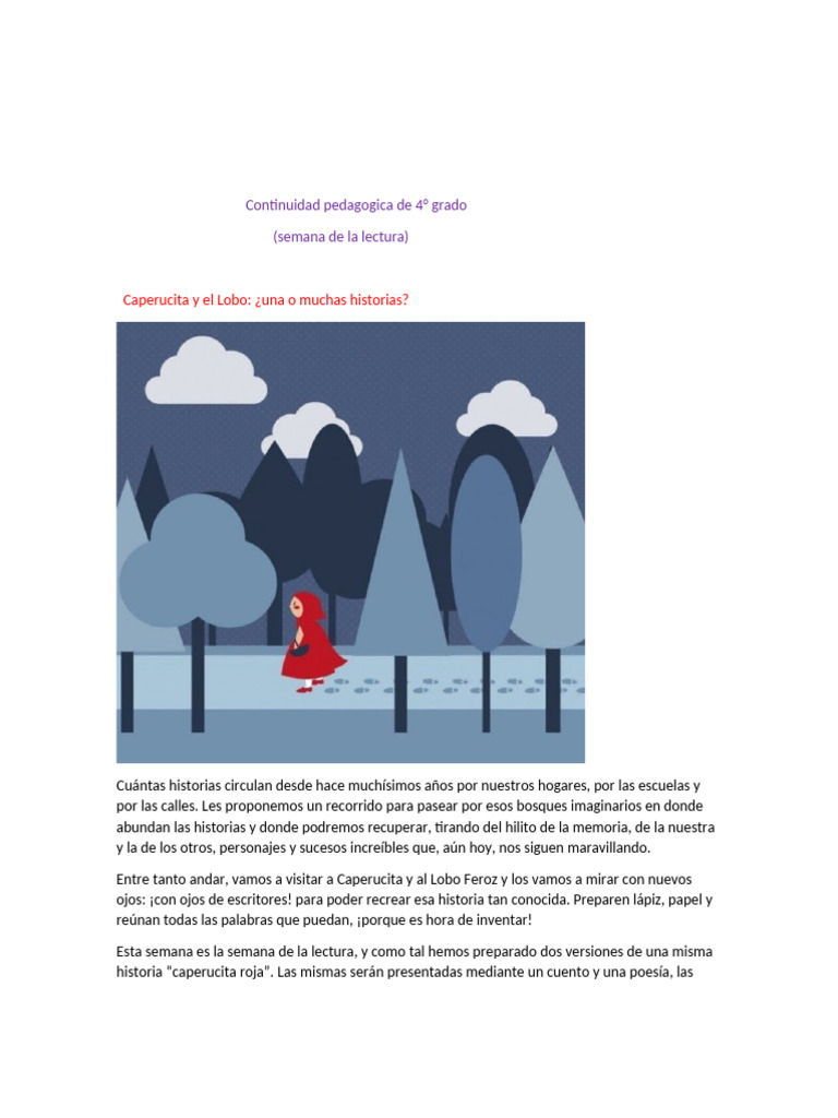 semana de lectura 4° | PDF | Caperucita Roja | Lobos