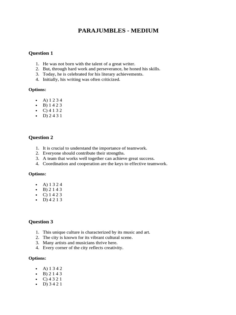 Parajumbles Practice Questions | PDF | Natural Environment