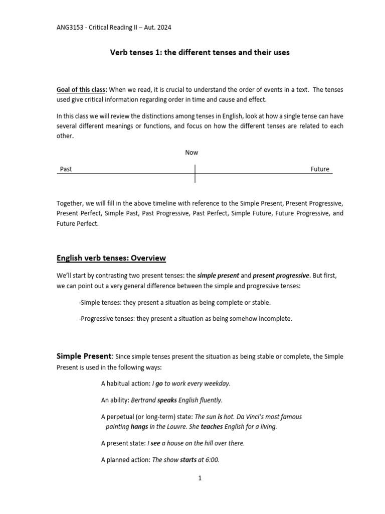 ANG3153 | Week 2 - Tenses 1 | PDF | Grammatical Tense | Perfect (Grammar)