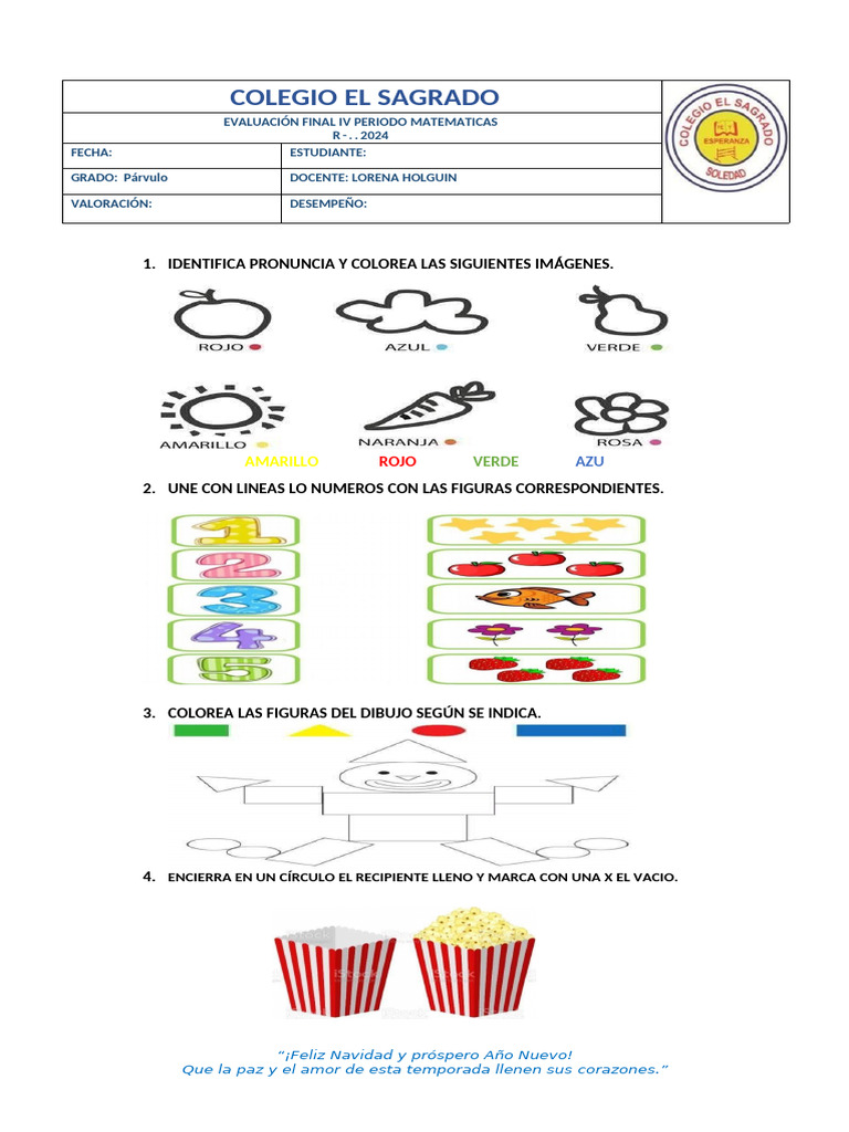 Evaluacion Final IV Periodo Parvulo | PDF