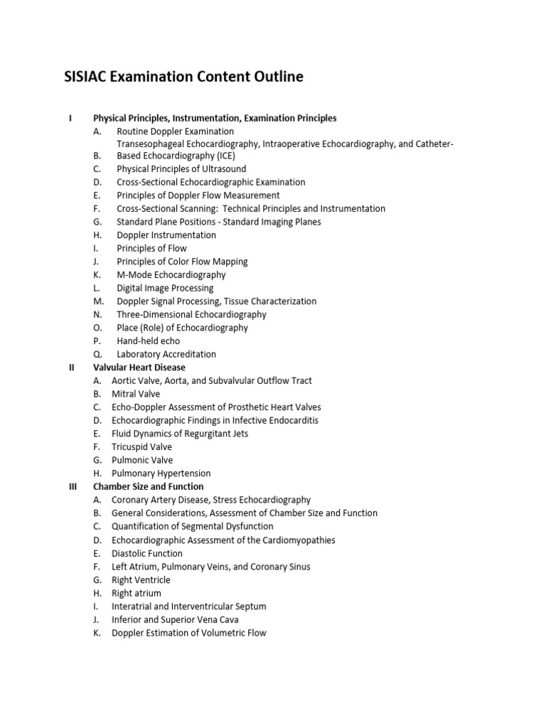 SISIAC-Examination-Content-Outline | PDF | Echocardiography | Heart