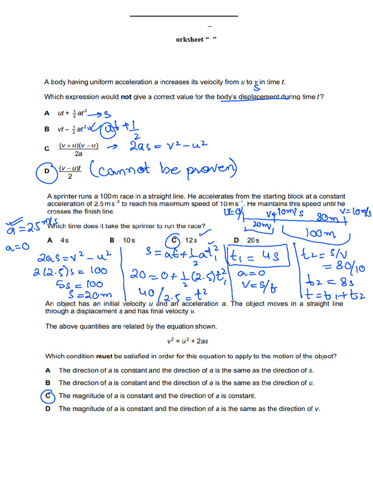 AS - Worksheet - Kinematics - 3 - Equations of Motion | PDF | Science ...