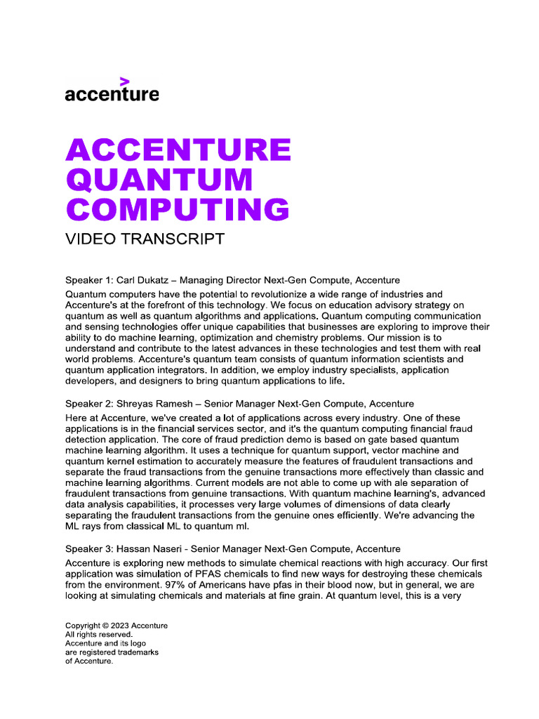 Quantum Computing Services - Accenture Video Transcrito | PDF