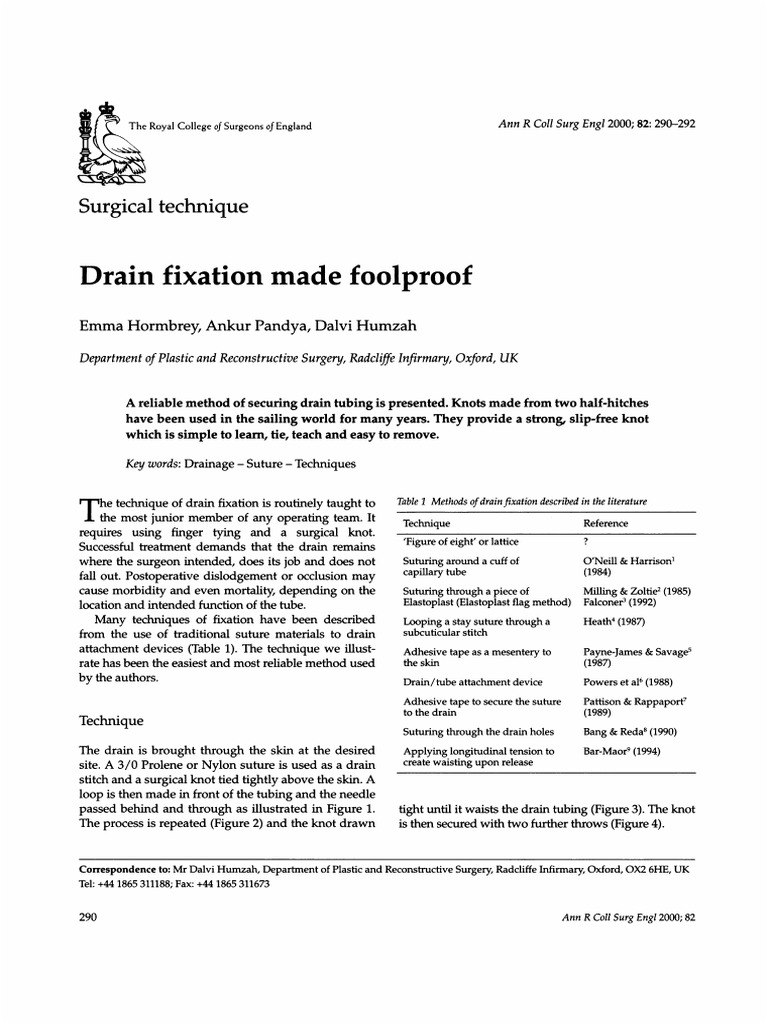 Drain Fixation Made Foolproof - Annals RSCE 01626 - 0076 | PDF ...