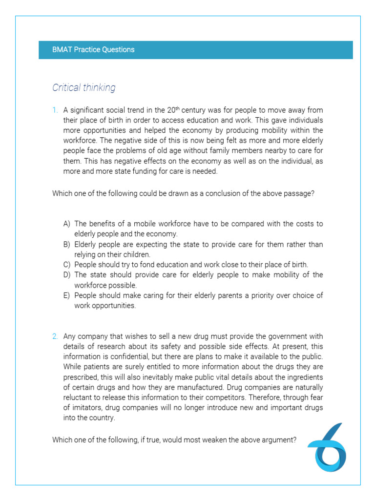 BMAT Practice Questions | PDF | Atrium (Heart) | Vein
