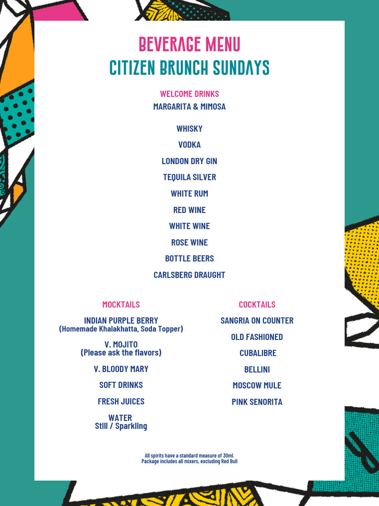 Beverage Menu Sunday Brunch Republic | PDF