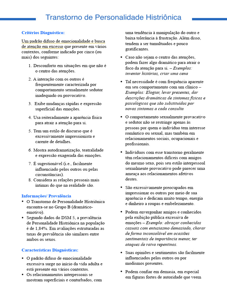 Transtorno de Personalidade Histriônica 2 | PDF | Distúrbio mental ...
