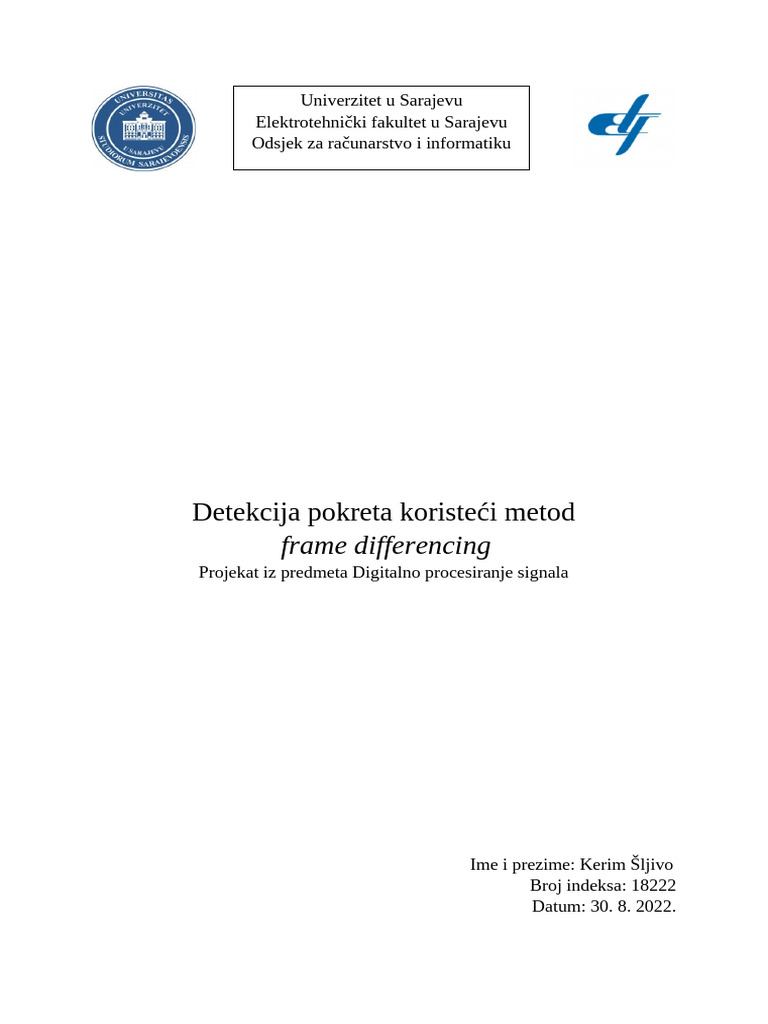 Motion Detection Using Frame Differencing Method | PDF