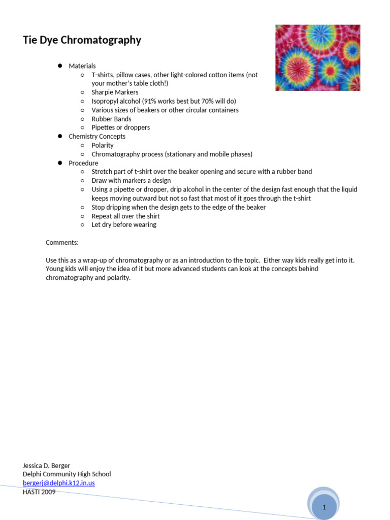 Tie Dye Chromatography Experiment Guide | PDF