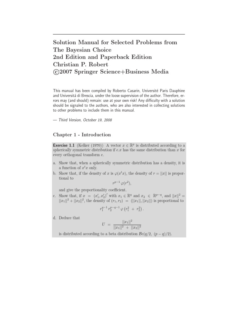 Christian Robert - Bayesian Statistics - Lectures Solutions | PDF | Statistical Theory ...
