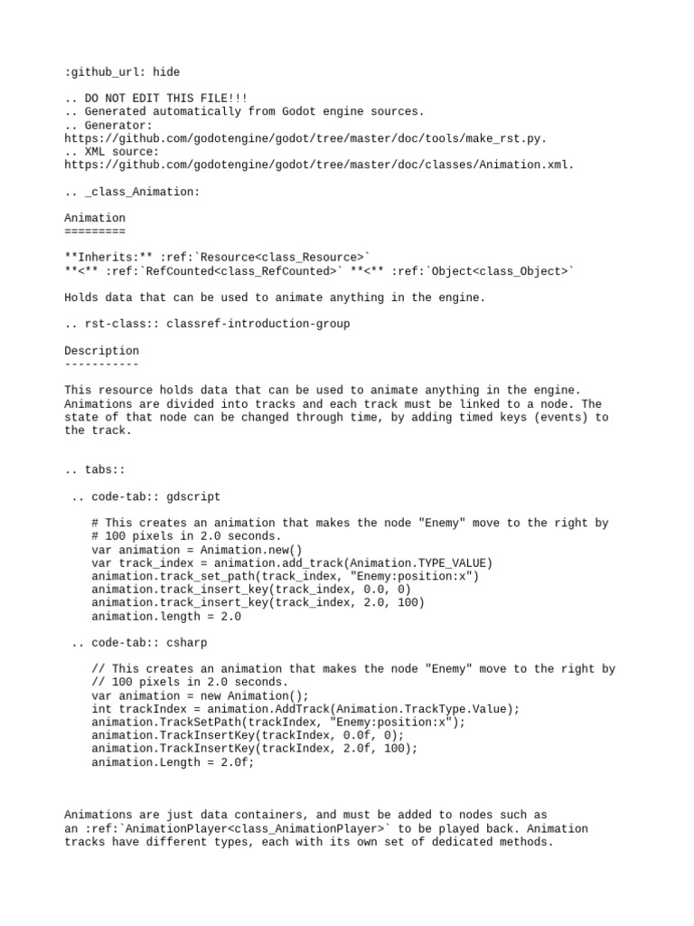 Godot Animation Class Overview | PDF | Software Engineering | Computing