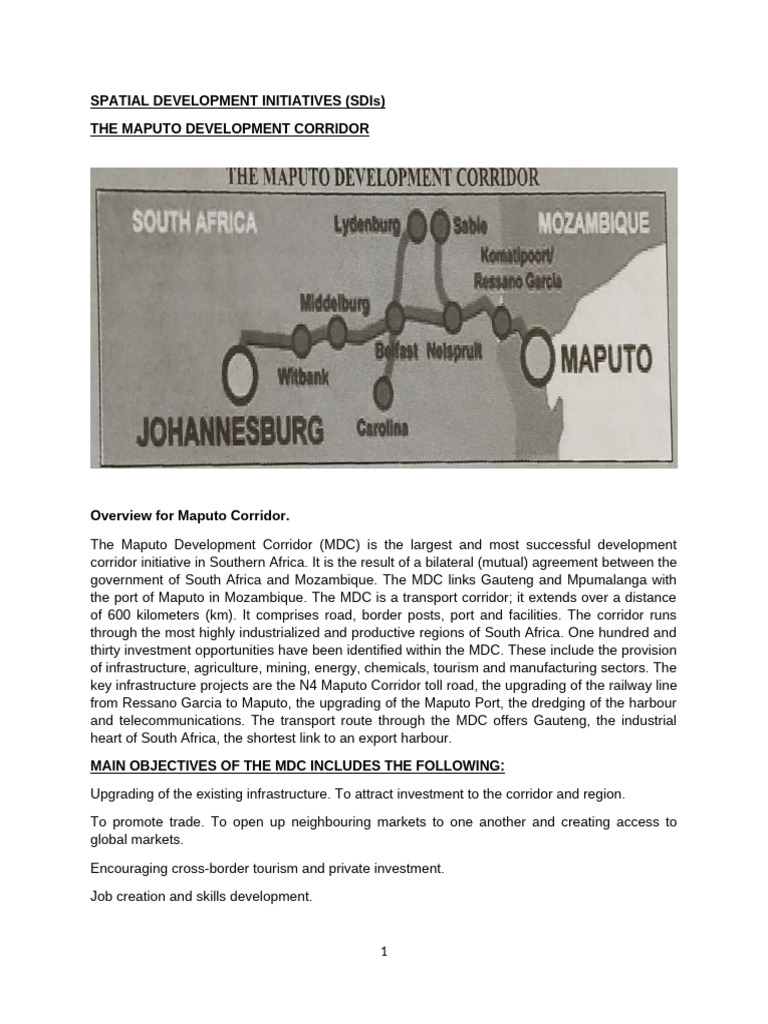 spatial development initiative(SDI)-- Maputo Development Corridor-1 | PDF