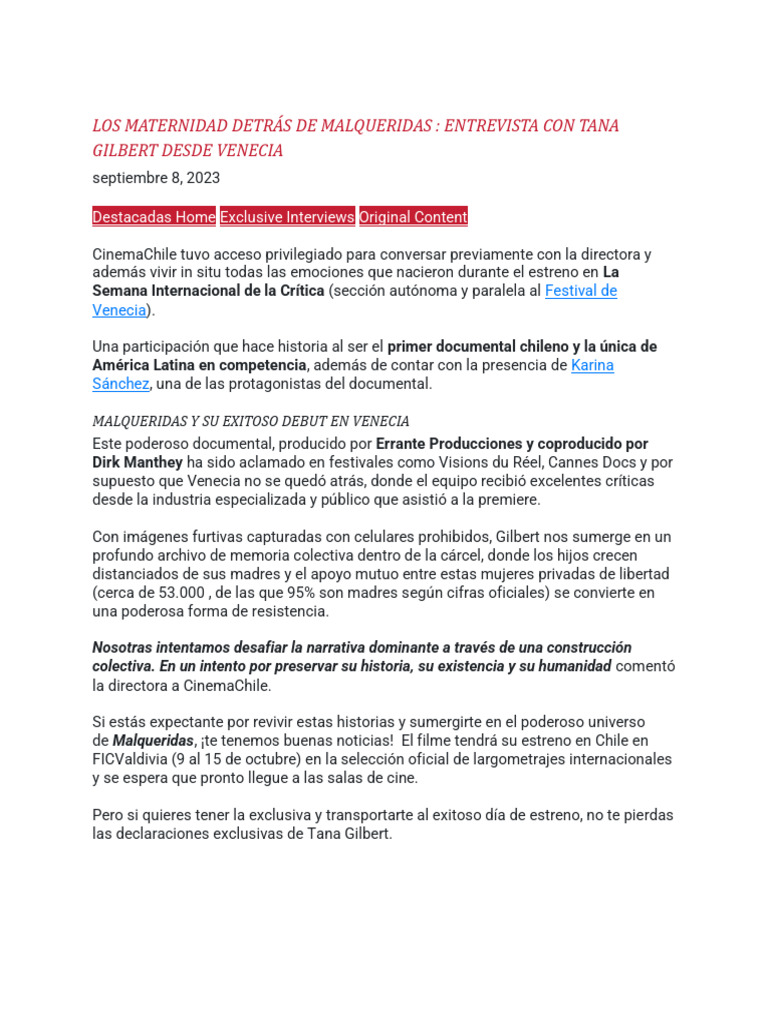 Los Maternidad Detrás de Malqueridas: Entrevista Con Tana Gilbert Desde ...