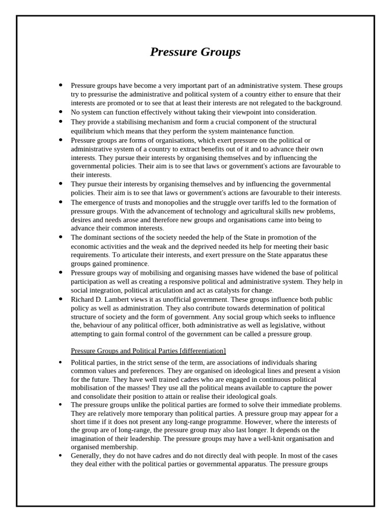 Pressure Groups | PDF | Advocacy Group | Economies