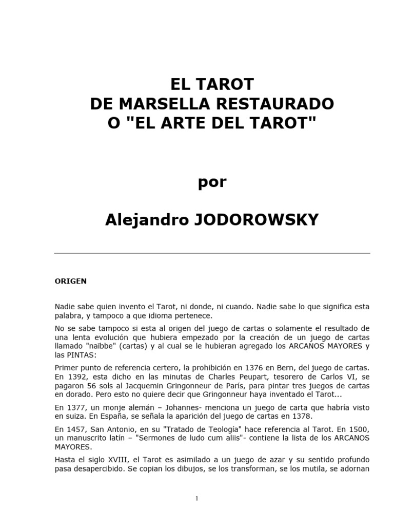 Alejandro Jodorowski - El Tarot de Marsella Restaurado | PDF