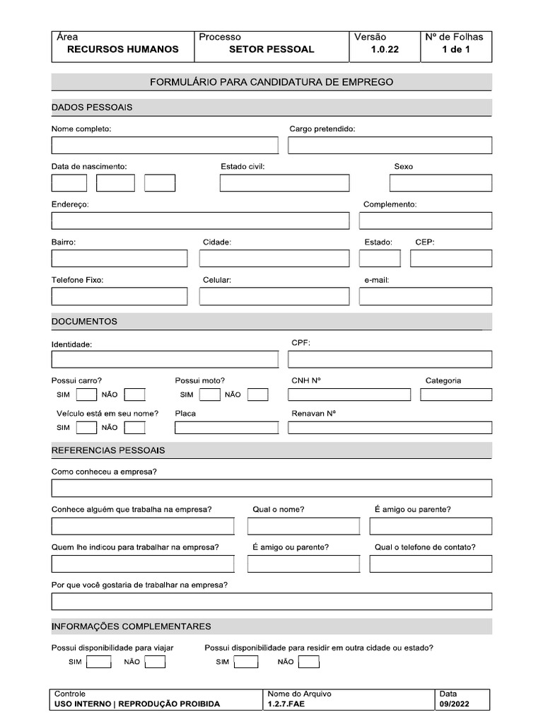 Formulario Candidatura de Emprego | PDF