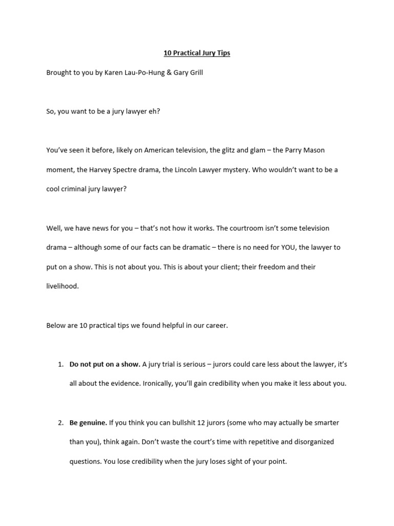 10 Practical Jury Tips CLA | PDF | Trials | Reasonable Doubt
