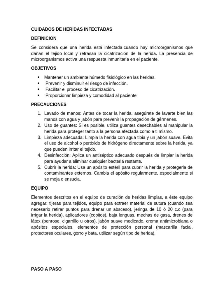 CUIDADOS DE HERIDAS INFECTADAS | PDF | Herida | Lavado de manos
