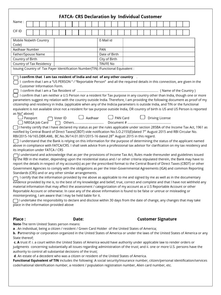 FATCA | PDF | Identity Document | Government And Personhood