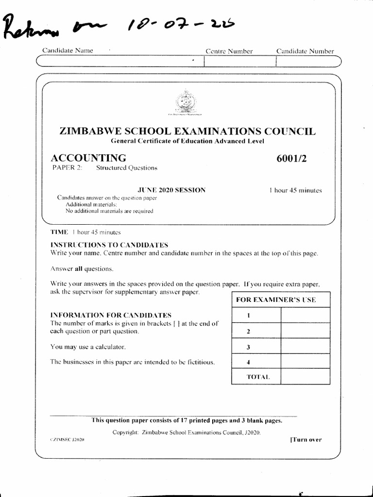 A Level Accounts 2 June 2020 | PDF