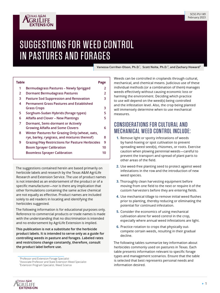 Suggestions For Weed Control in Pastures and Forages | PDF | Alfalfa ...